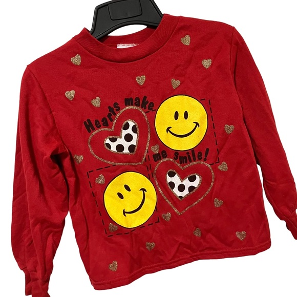 Vintage | Shirts & Tops | Vintage 9s Smiley Faces Hearts Red Sweatshirt ...